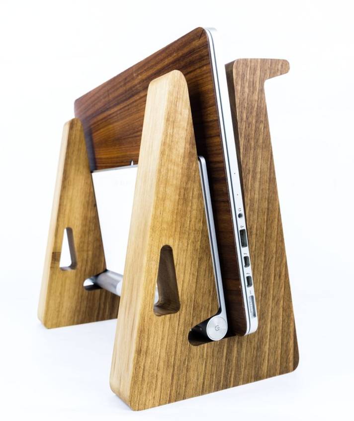 Galen Leather Walnut Wood MacBook Stand: Elegant, Ergonomic, and Multi ...