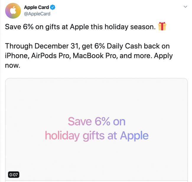 Apple Announces 6% Cash Back on Apple Purchases Through 12/31/2019